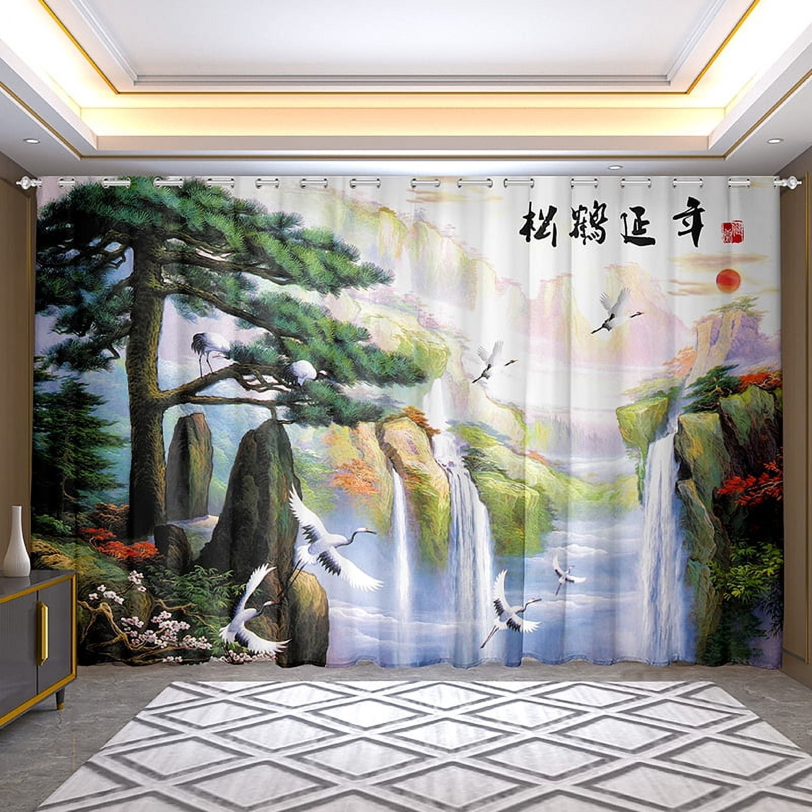 2pcs Landscape Semi-blackout Custom Curtain for Living Room Bedroom ...