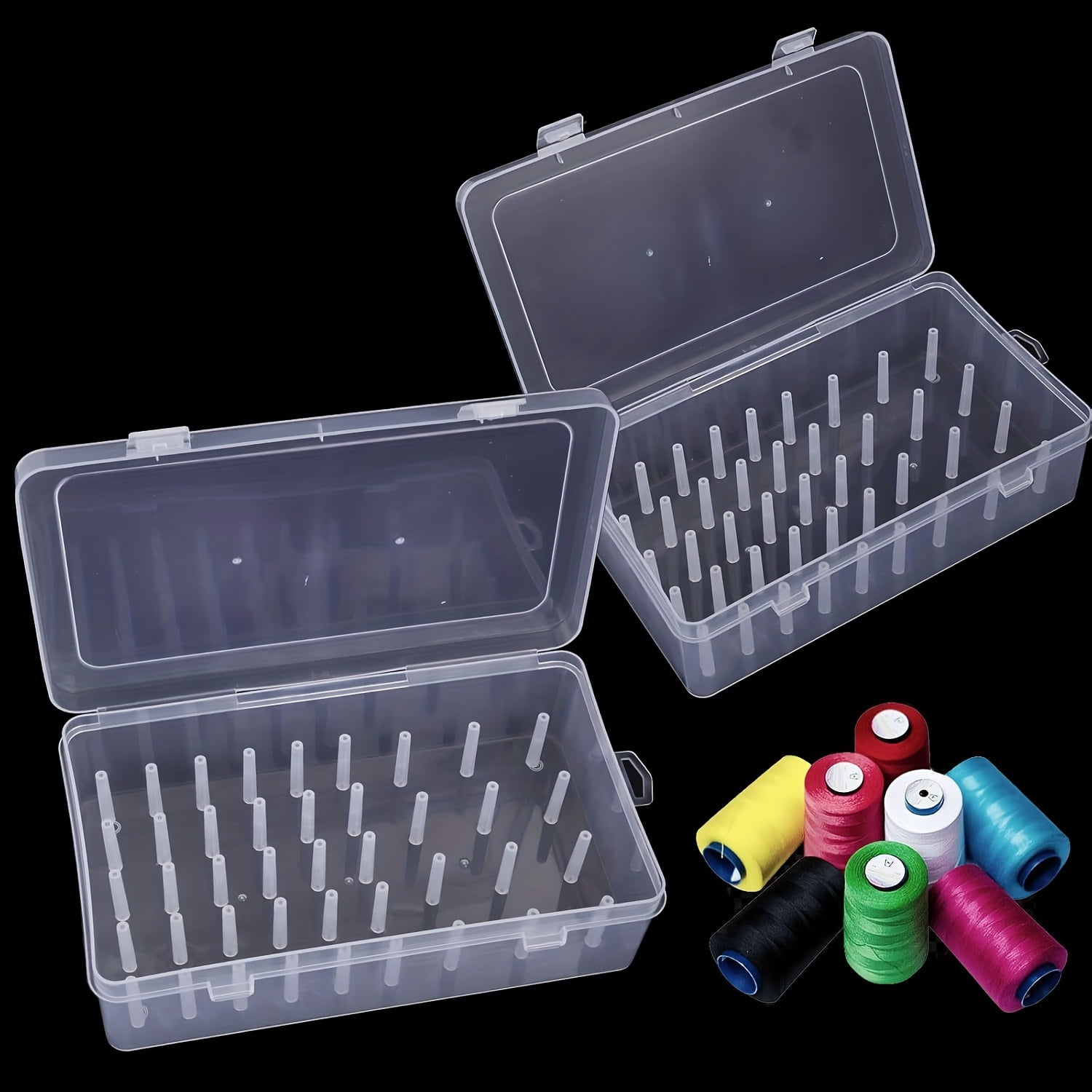 2pcs Large Capacity Spool Storage Box Organizer with Flip Lid - Holds ...