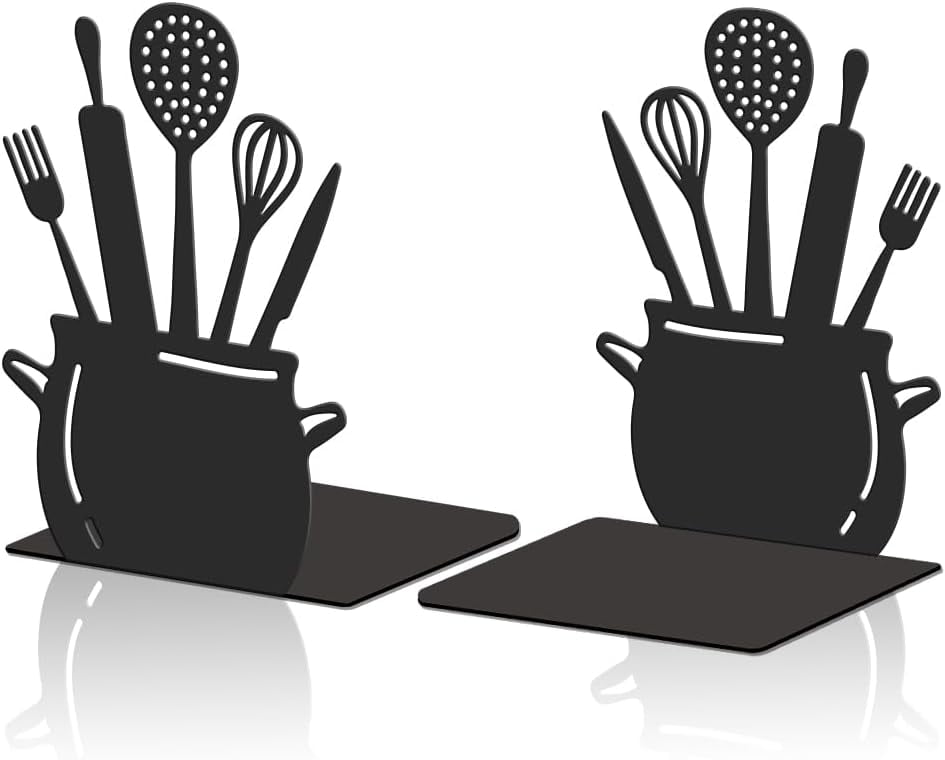 2pcs Large Kitchen Book Ends Spoon Decorative Cookbook Metal Bookends ...