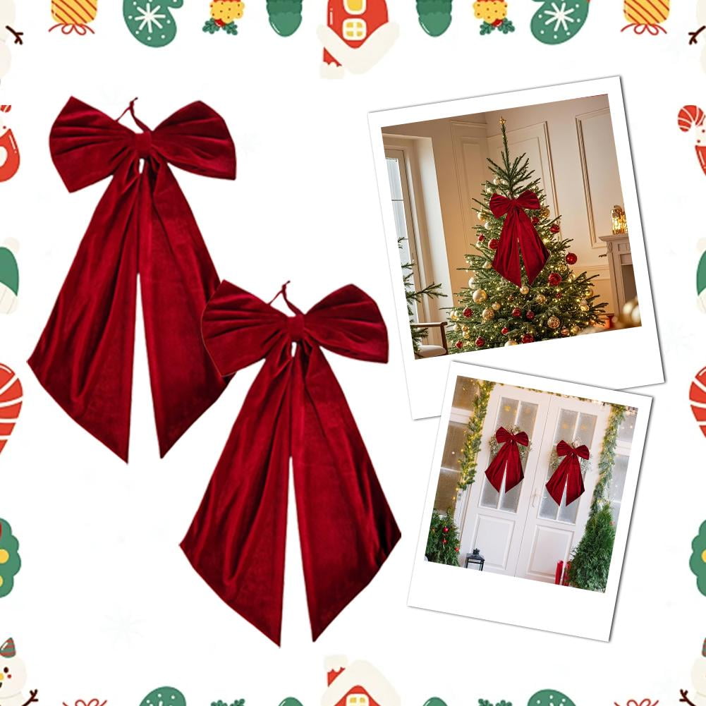2pcs Large Red Velvet Bow Christmas Tree Hanging Pendants for Home Xmas ...