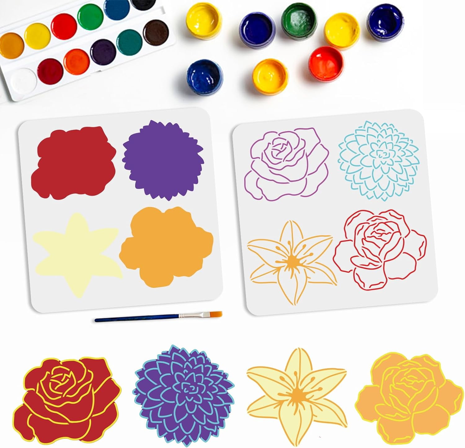 2pcs Layered Rose Lily Flower Stencils 11.8×11.8inch Rose Stencils 4 ...