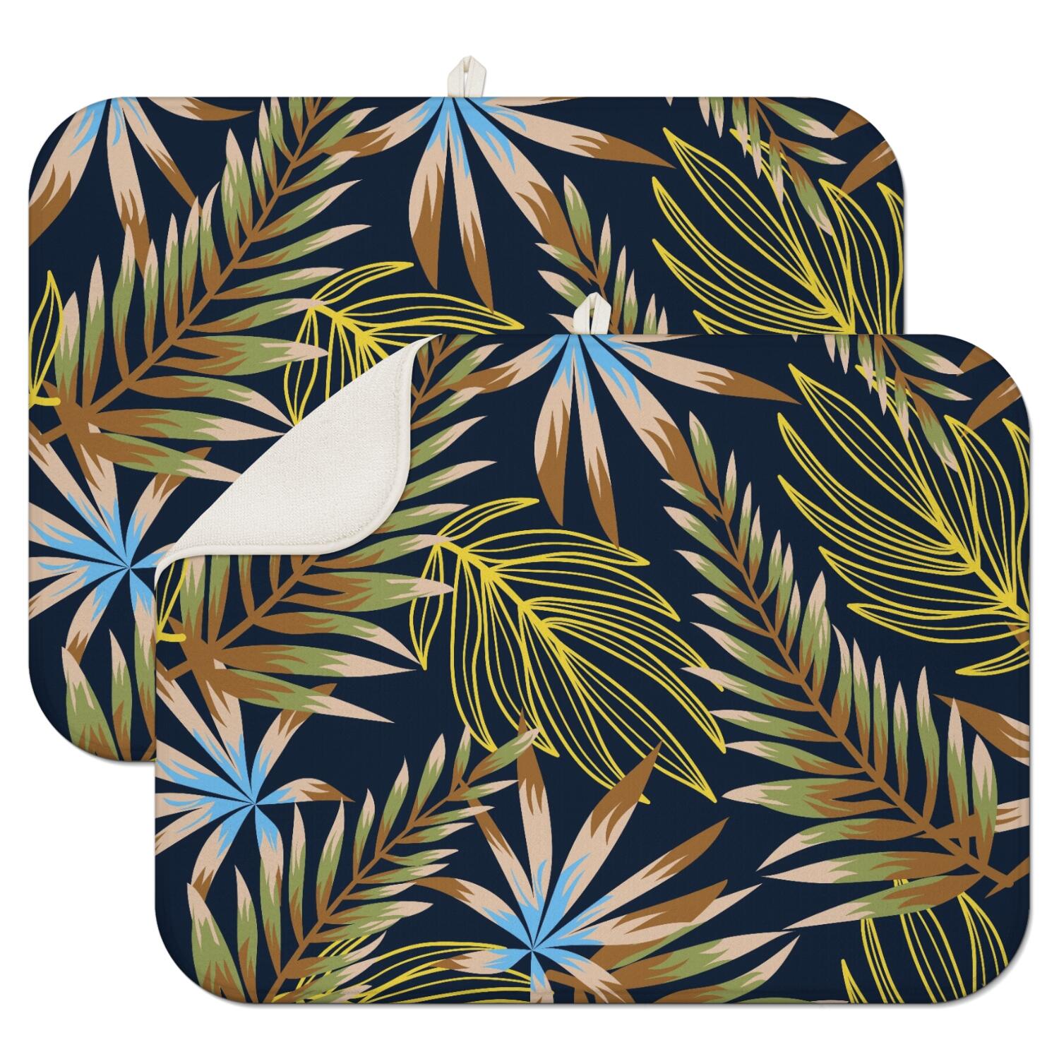 2pcs Leafy Tropical Dish Drying Mat Super Absorbent Microfiber ...