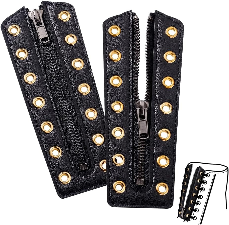 2pcs Leather Lace-in Boot Zipper Inserts 6.3 x 2.2 Inch Black Tieless ...