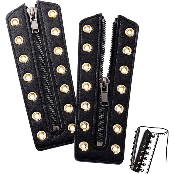 2pcs Leather Lace-in Boot Zipper Inserts 6.3 x 2.2 Inch Cowhide Tieless ...