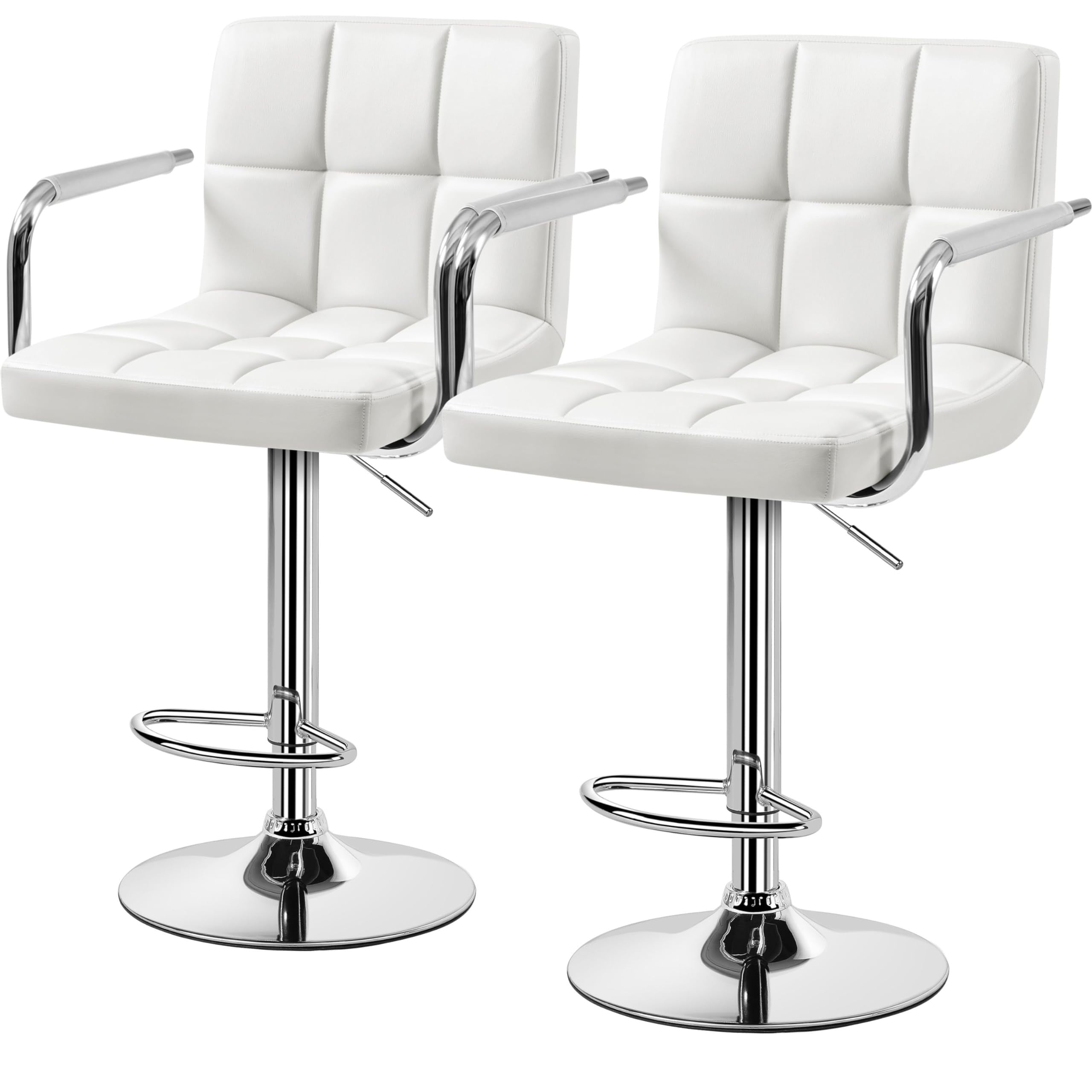 2pcs Leather Swivel Bar Stools with Backrest and Armrests, Adjustable ...