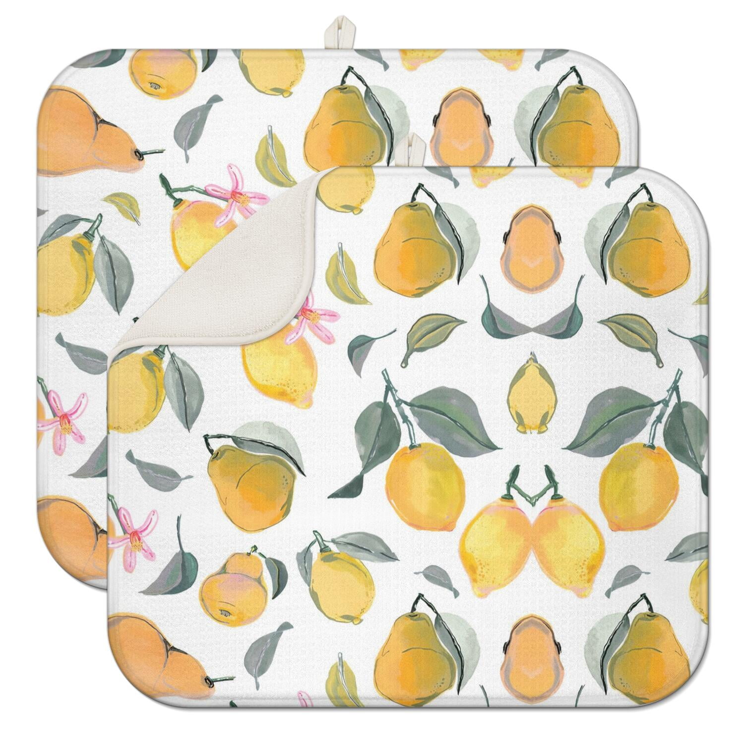 2pcs Lemons and Flowers Kitchen Mat Quick Dry Absorbent Microfiber ...