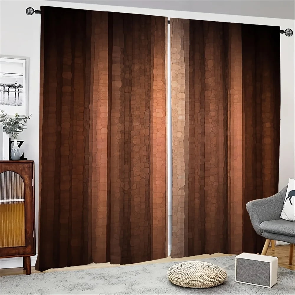 2pcs Light Colour Wooden Door Printed Curtain For Home r Rod Pocket ...