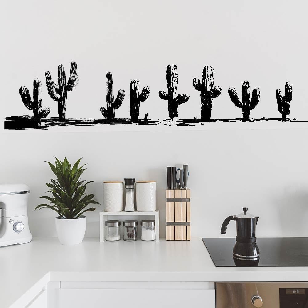 2pcs Light Sensitive Cactu Wall Decor Wall Sticker Decals Vinyl Black ...