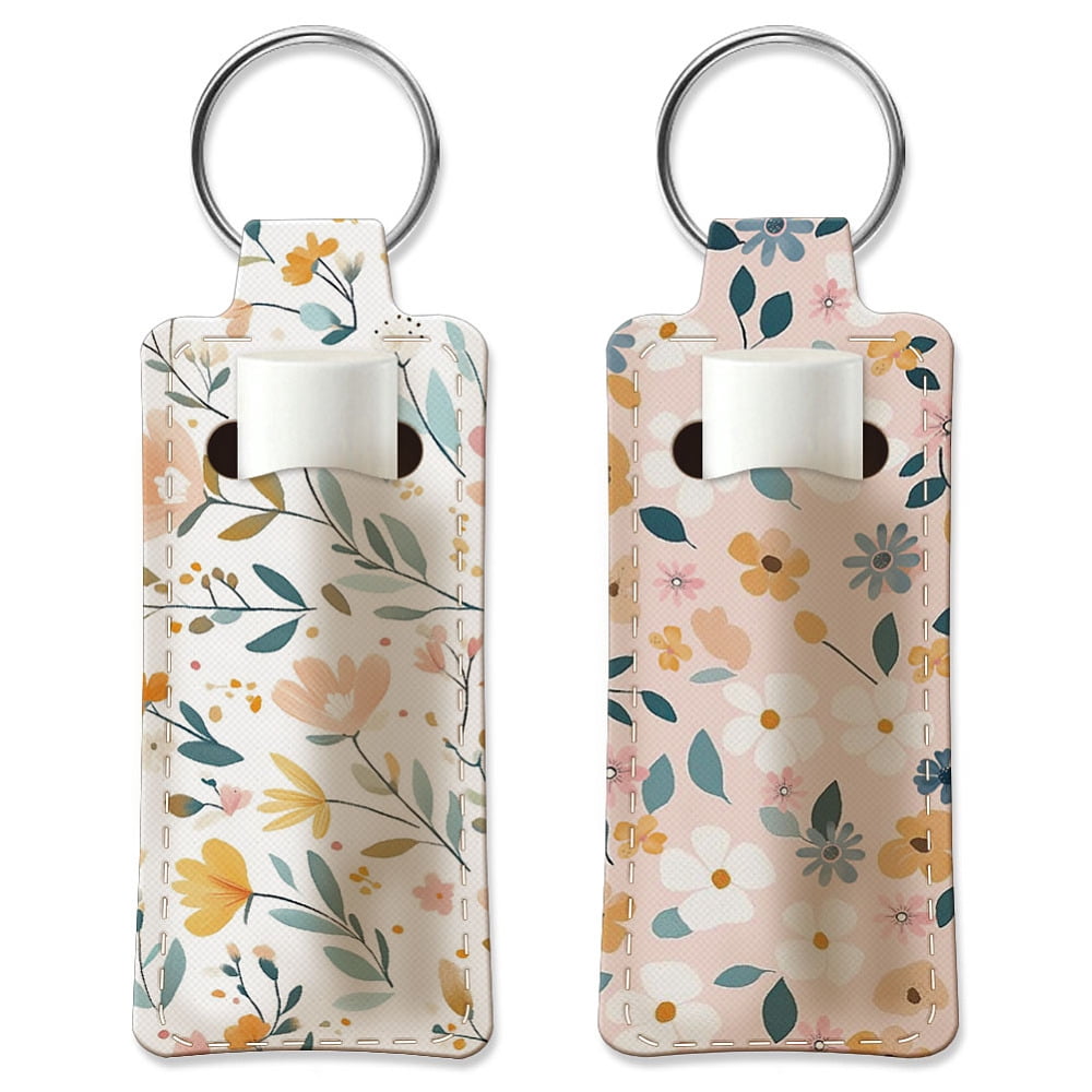 2pcs Lipstick Holder Keychain Flower Pattern Lip Balm Holders Elastic ...