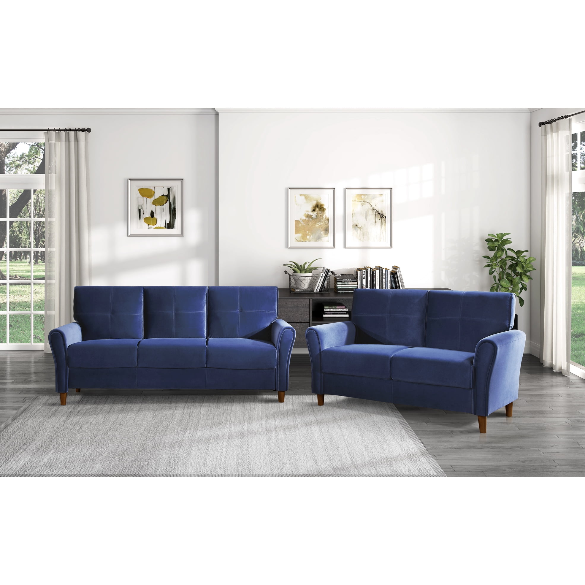 2pcs For Living Area, Blue Velvet Upholstery, Wood Construction ...