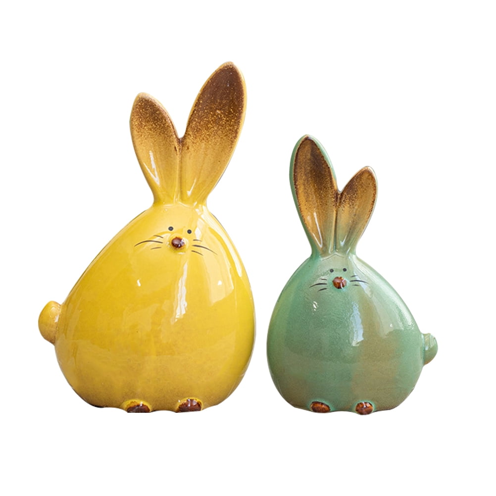 2pcs Long Ear Rabbit Ornament Animals Statue Ceramic Rabbit for Home ...