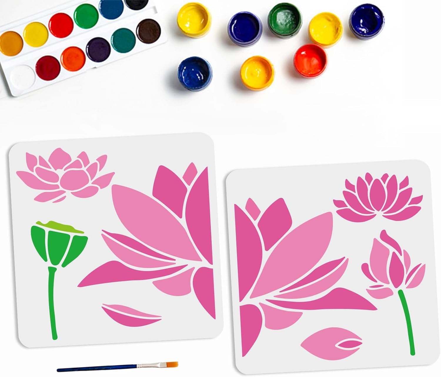 2pcs Lotus Stencil Summer Lotus Flower Stencil Splicing Style 11.8×11 ...