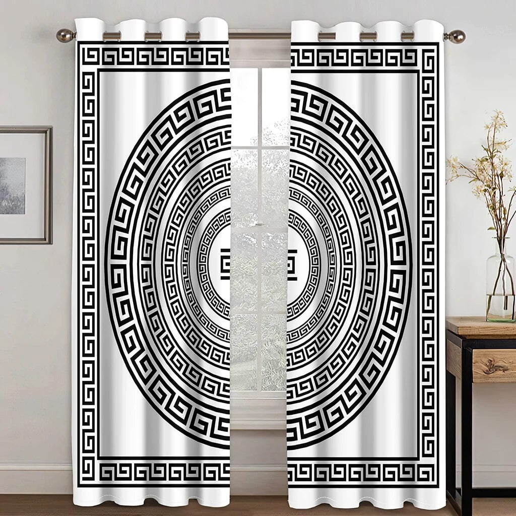 2pcs Luxury Golden Abstract Baroque Print Polyester Curtains for ...