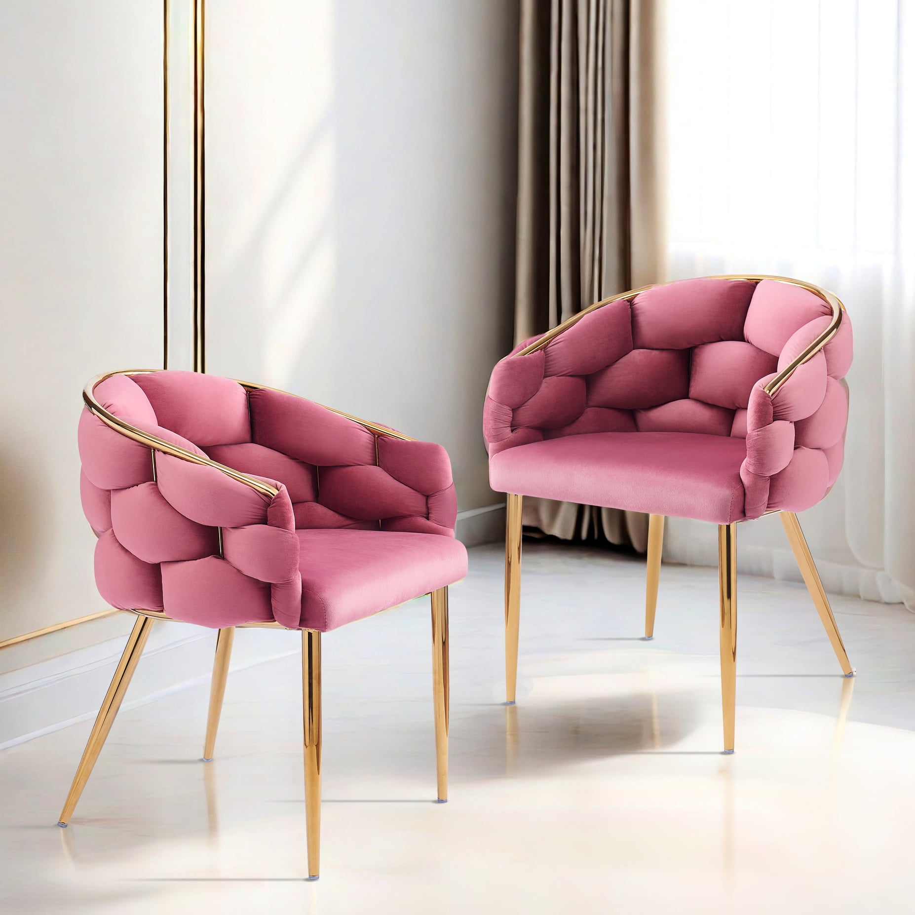 2pcs Luxury Handmade Velvet Chair With Gold Legs - Accent For Living ...