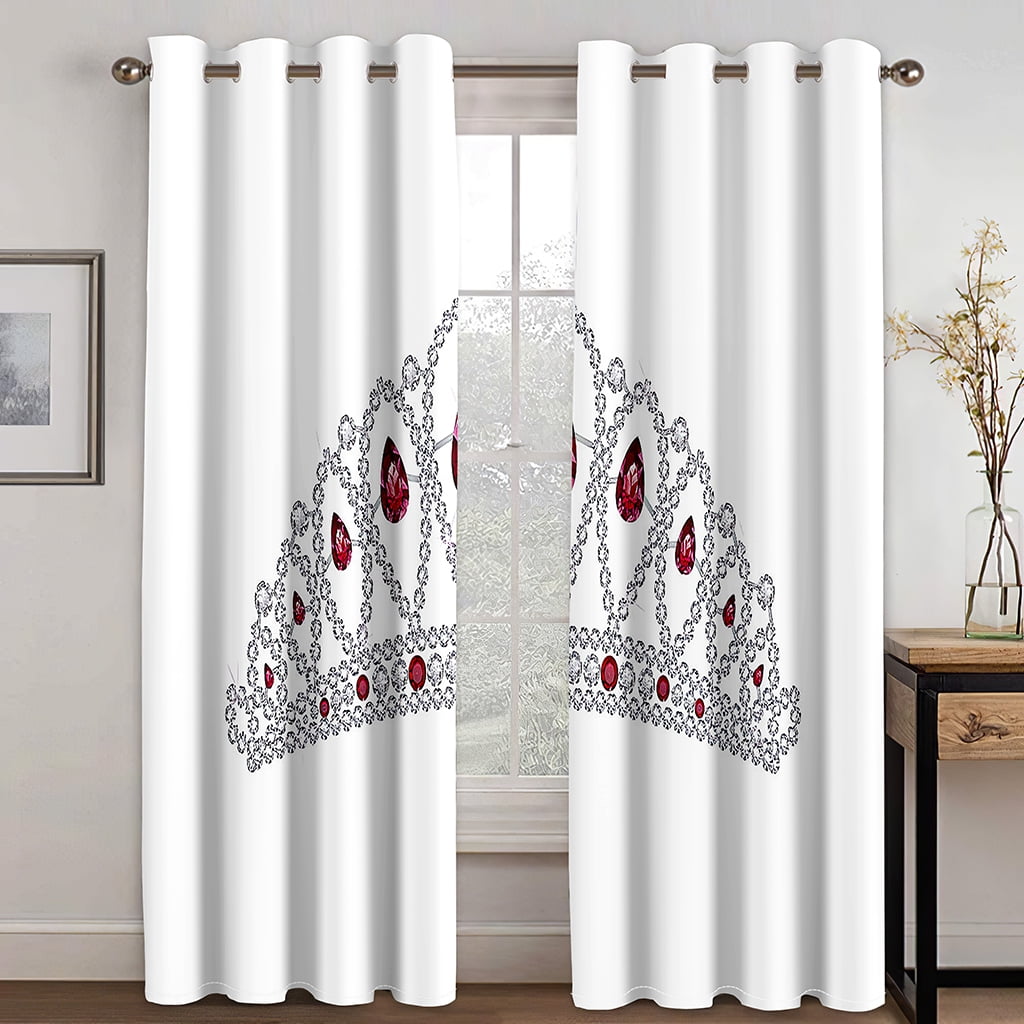 2pcs Luxury Red Flower King Crown Curtains Blinds Window Treatment for ...