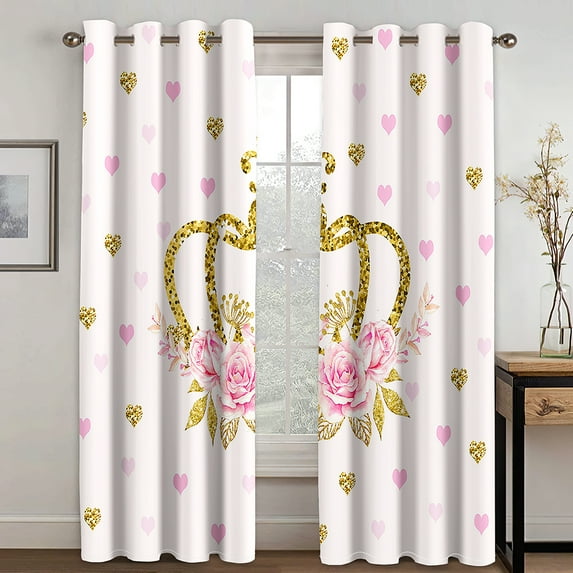 2pcs Luxury Red Flower King Crown Curtains Blinds Window Treatment for Bedroom Office Kitchen ...