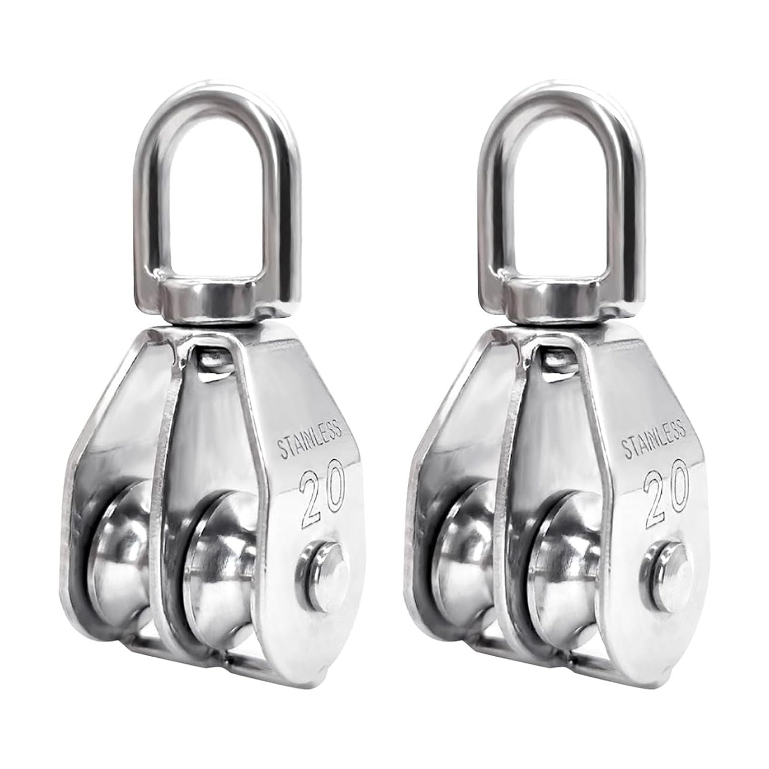 2pcs M20 Double Pulley Block 360° Spin Freely 304 Stainless Steel ...