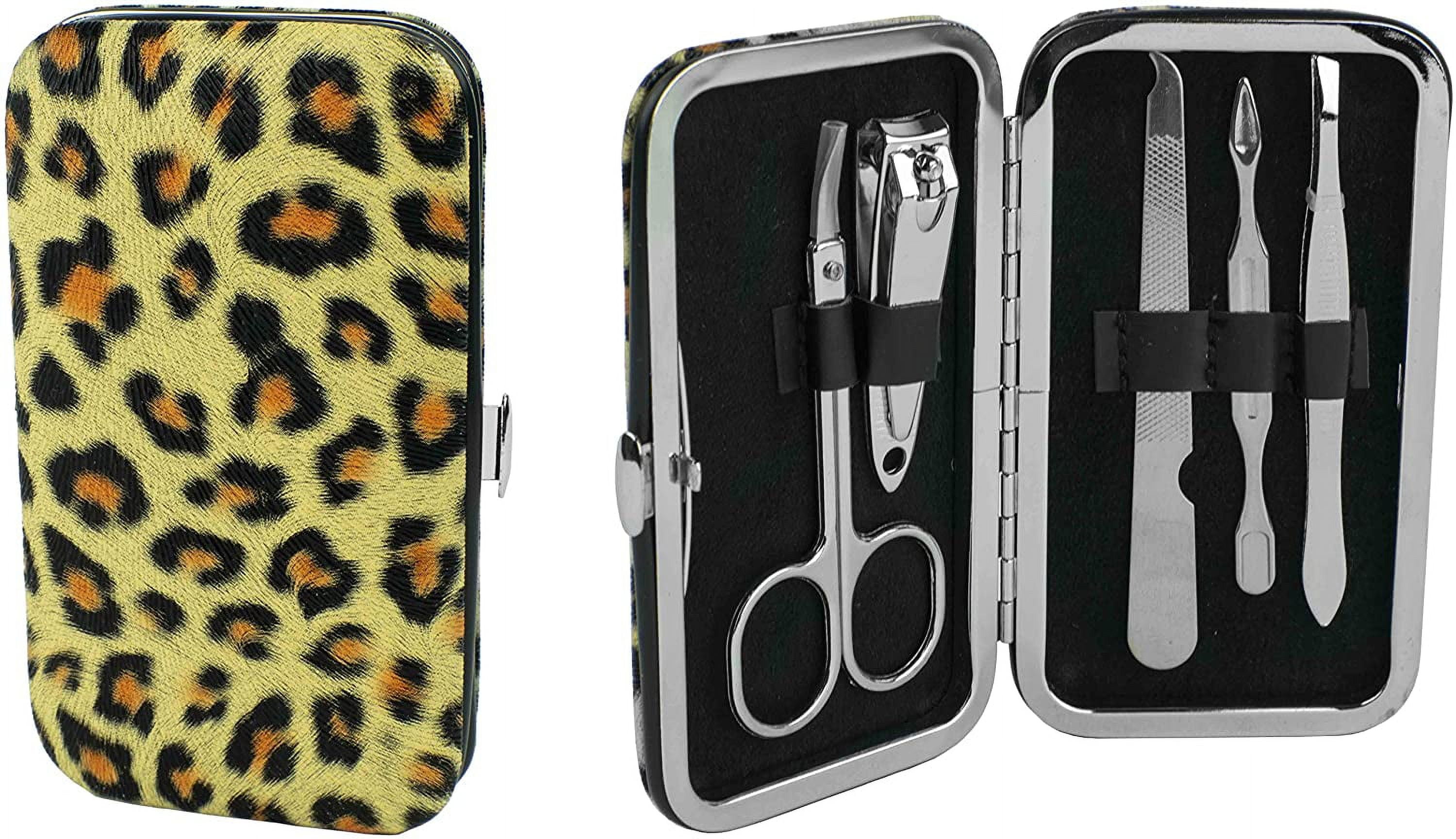 2pcs Manicure Grooming Kit Set in Leopard Print Travel Case (Clipper ...
