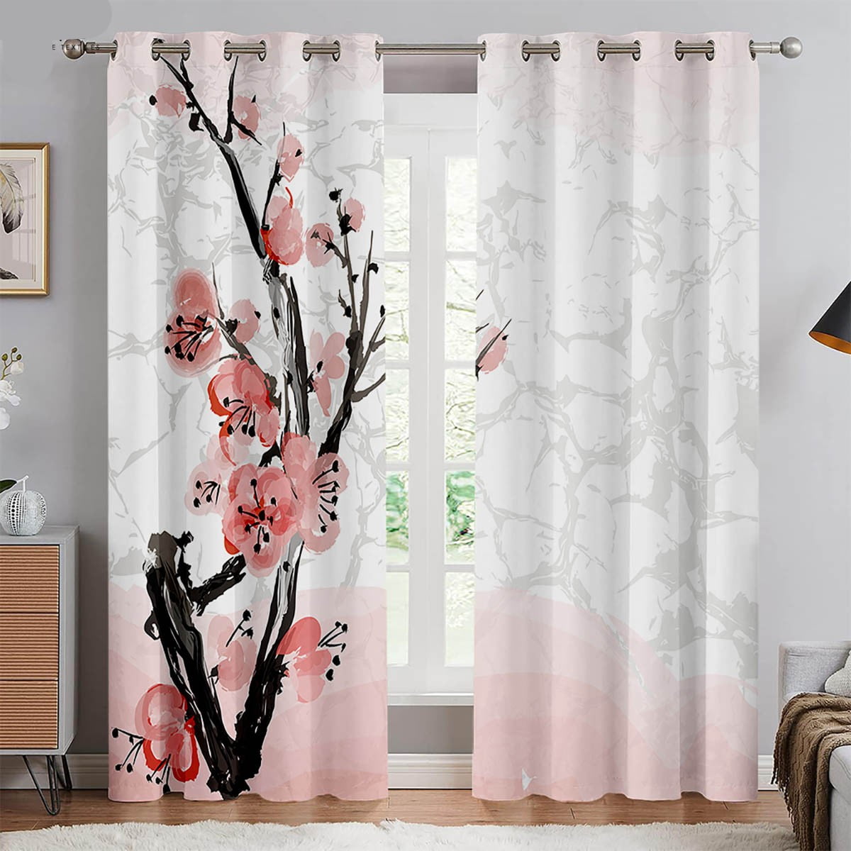 2pcs Marble Pattern Curtains Hook Valance Curtain Blinds Window ...