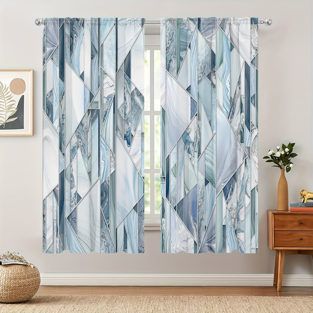 2pcs Marble Pattern Curtains Rod Pocket rative Window Drape Window ...