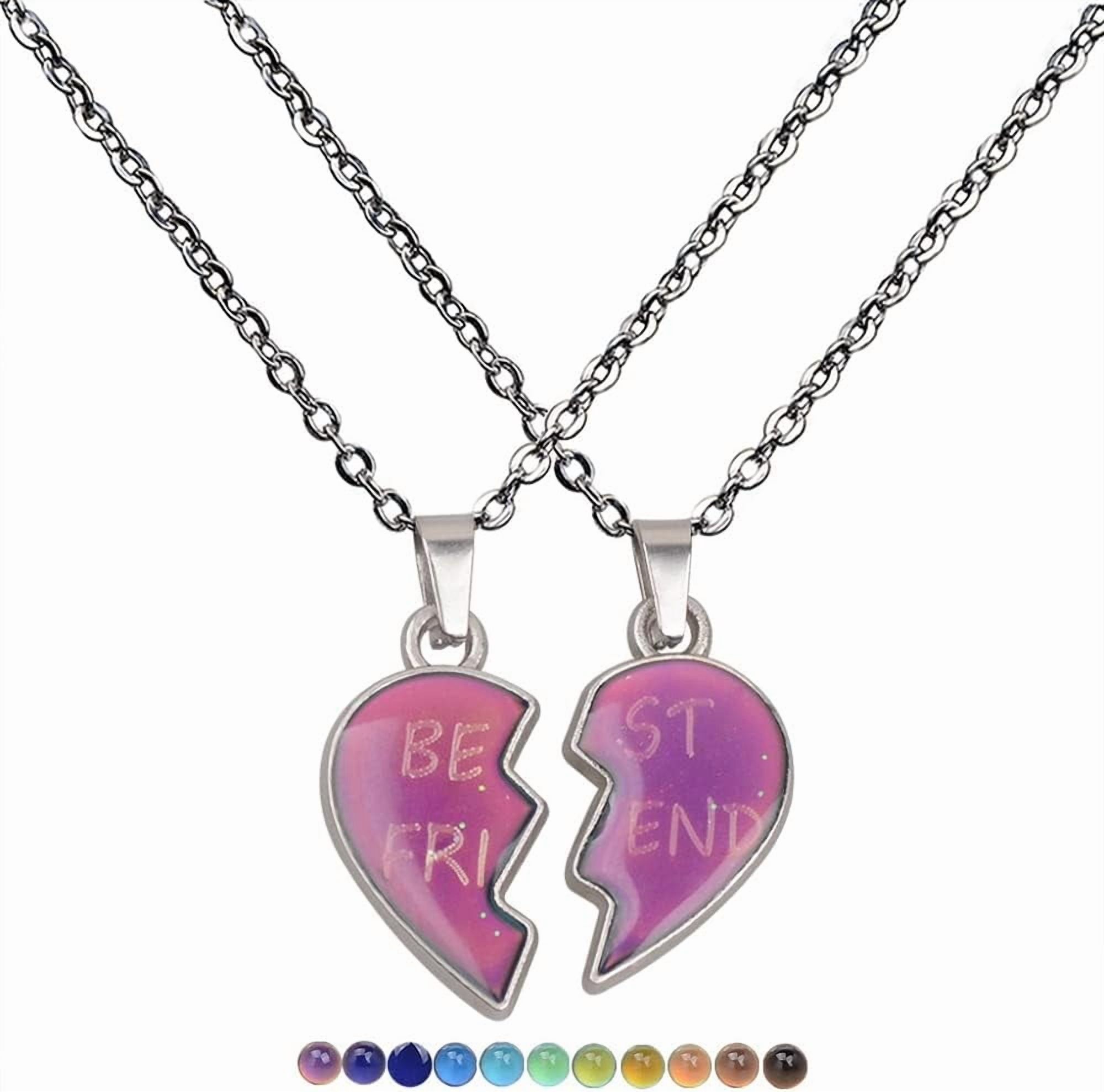 2pcs Matching Heart Mood Necklace Stainless Steel Temperature Sensing ...