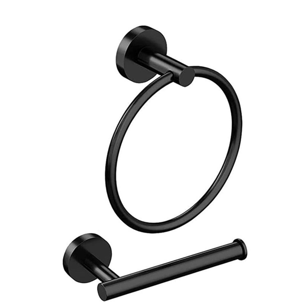 2pcs Matte Black Toilet Paper Holder and Towel Ring Set, Stainless ...