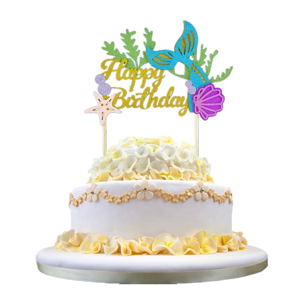 2pcs Mermaid Tail Cake Topper Shining Shell Sea Star Cake Dessert Decor ...
