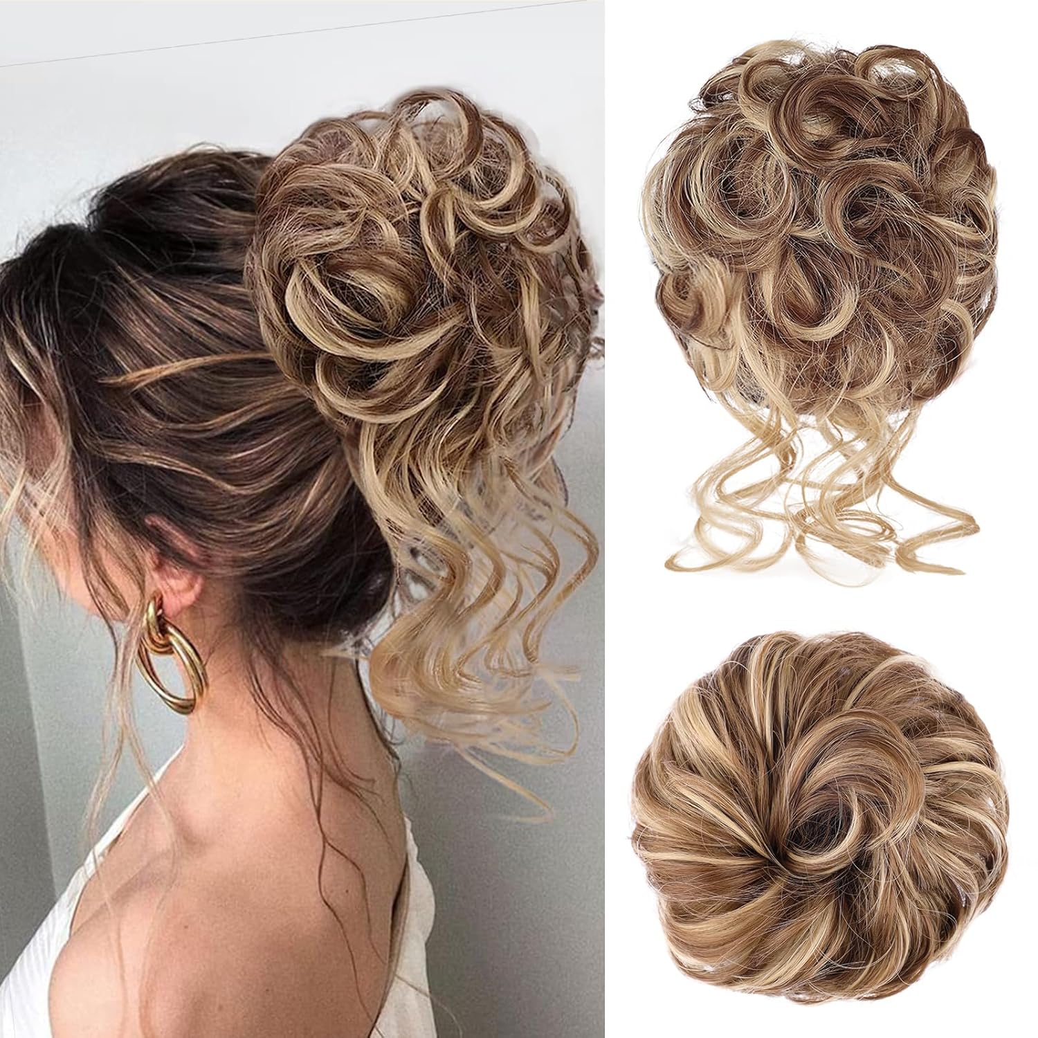 2pcs Messy Bun Hair Piece Tousled Updo Hair Extensions Hair Bun Curly ...