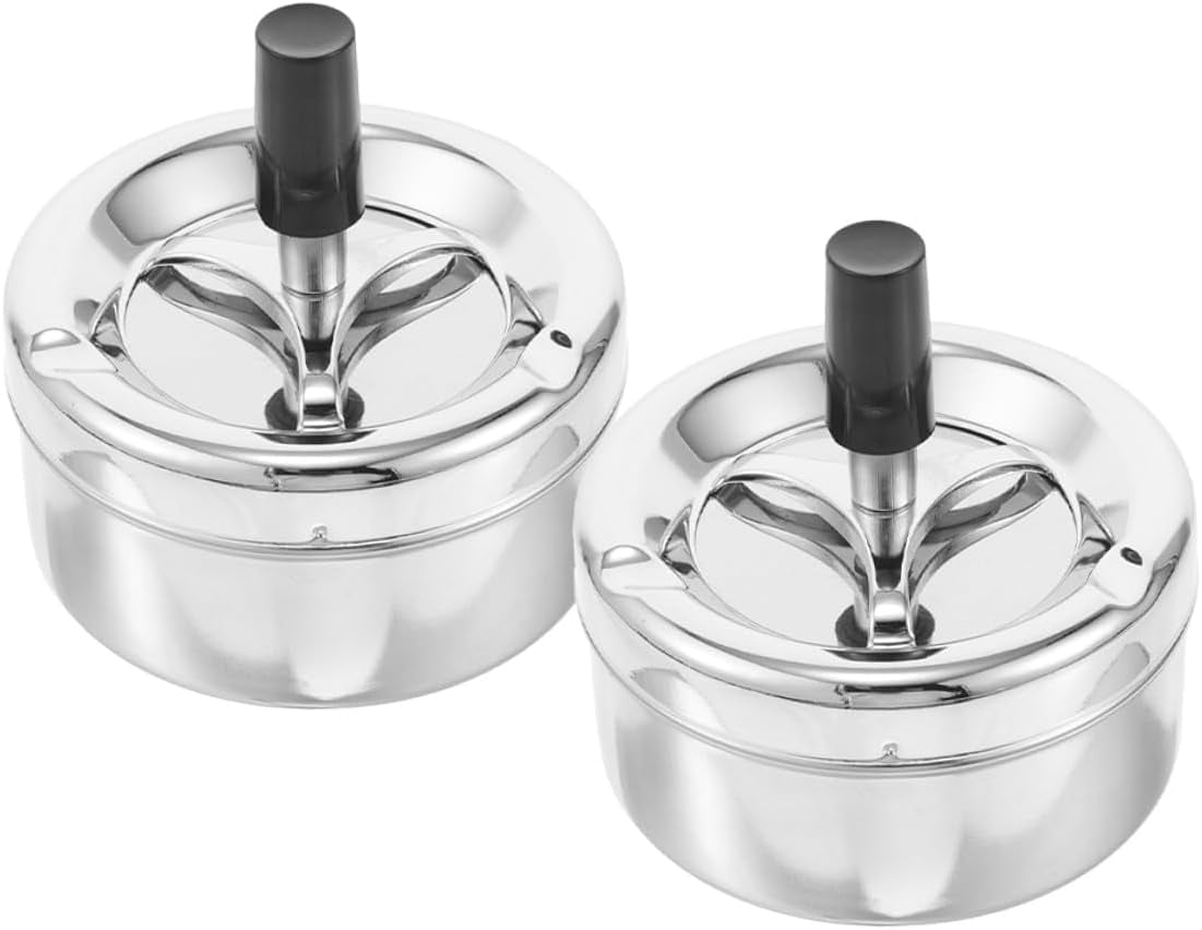 2pcs Metal Ashtray with Push-down Spinning Lid Windproof Smokeless ...