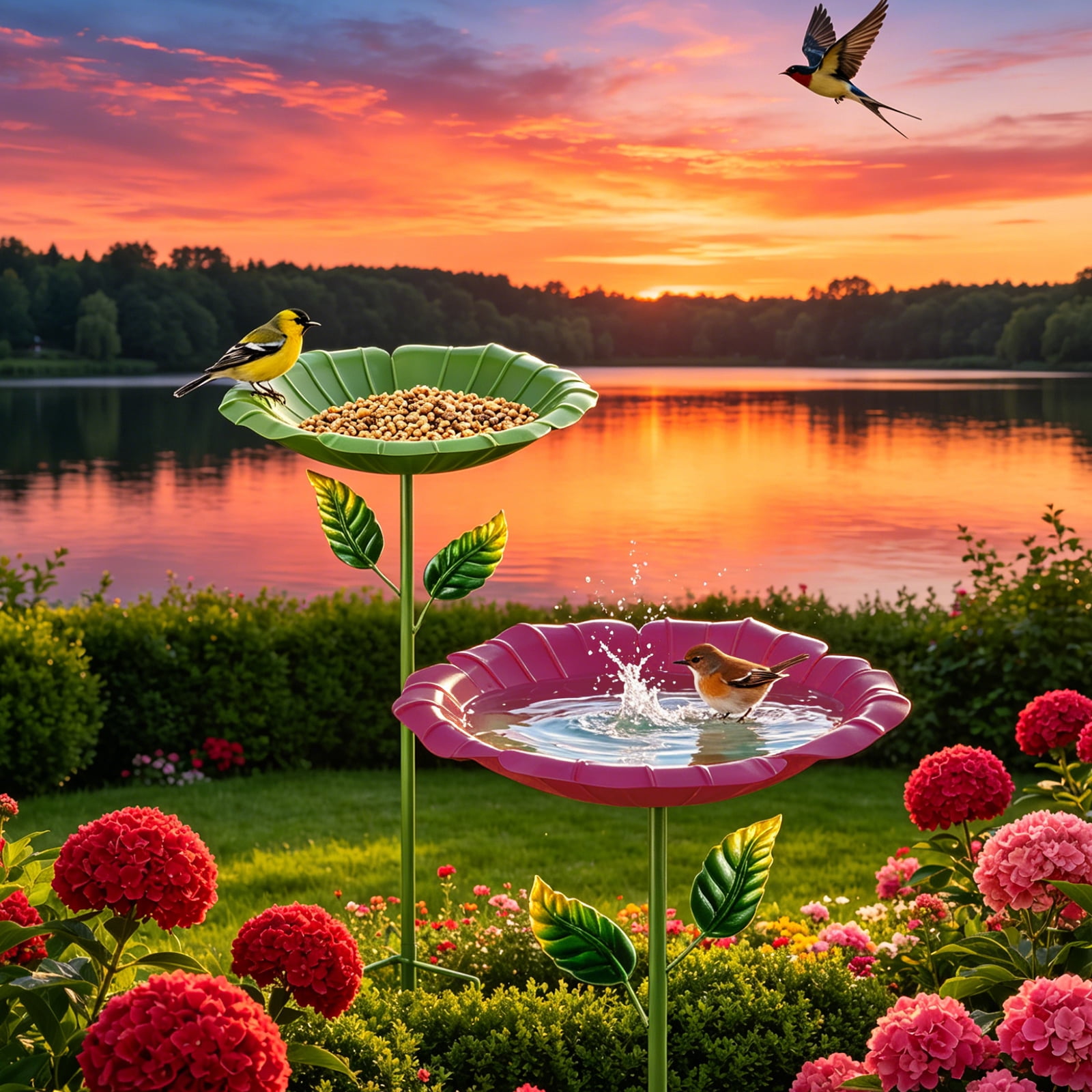 2pcs Metal Bird Bath for Outside Floral Shaped Birdbaths Decorative ...