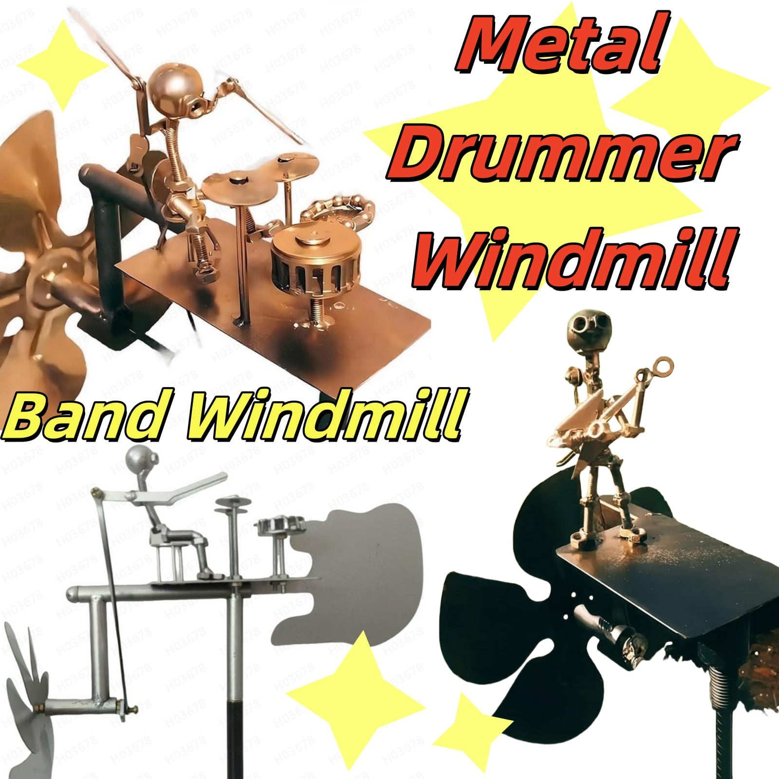 2pcs Metal Drummer Windmill, Handmade Percussionist Music Figurine ...