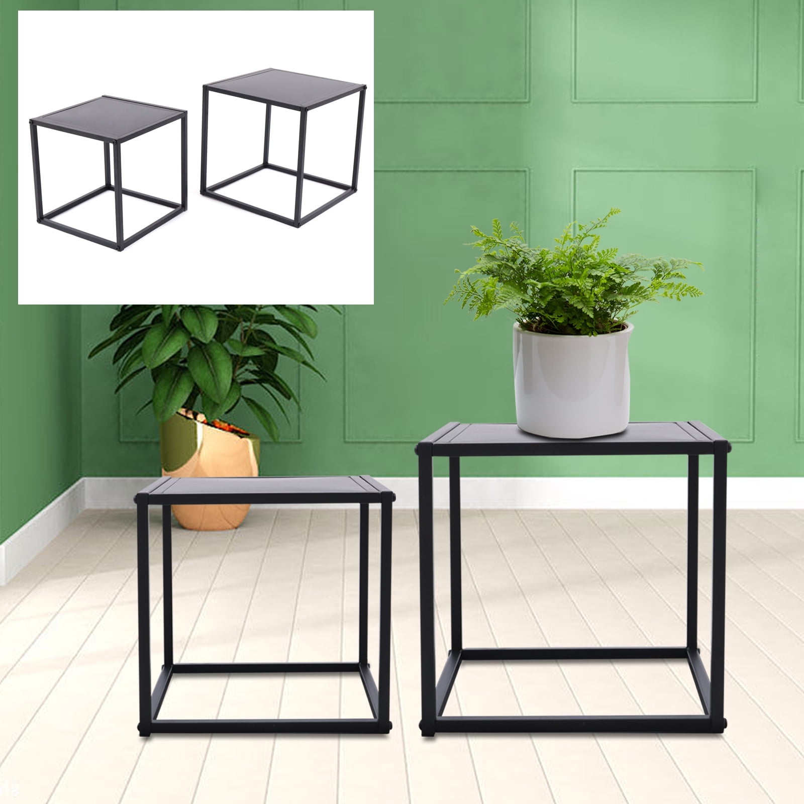 2pcs Metal End Table Black 13.8in 15.7in Square Side Table Living Room ...