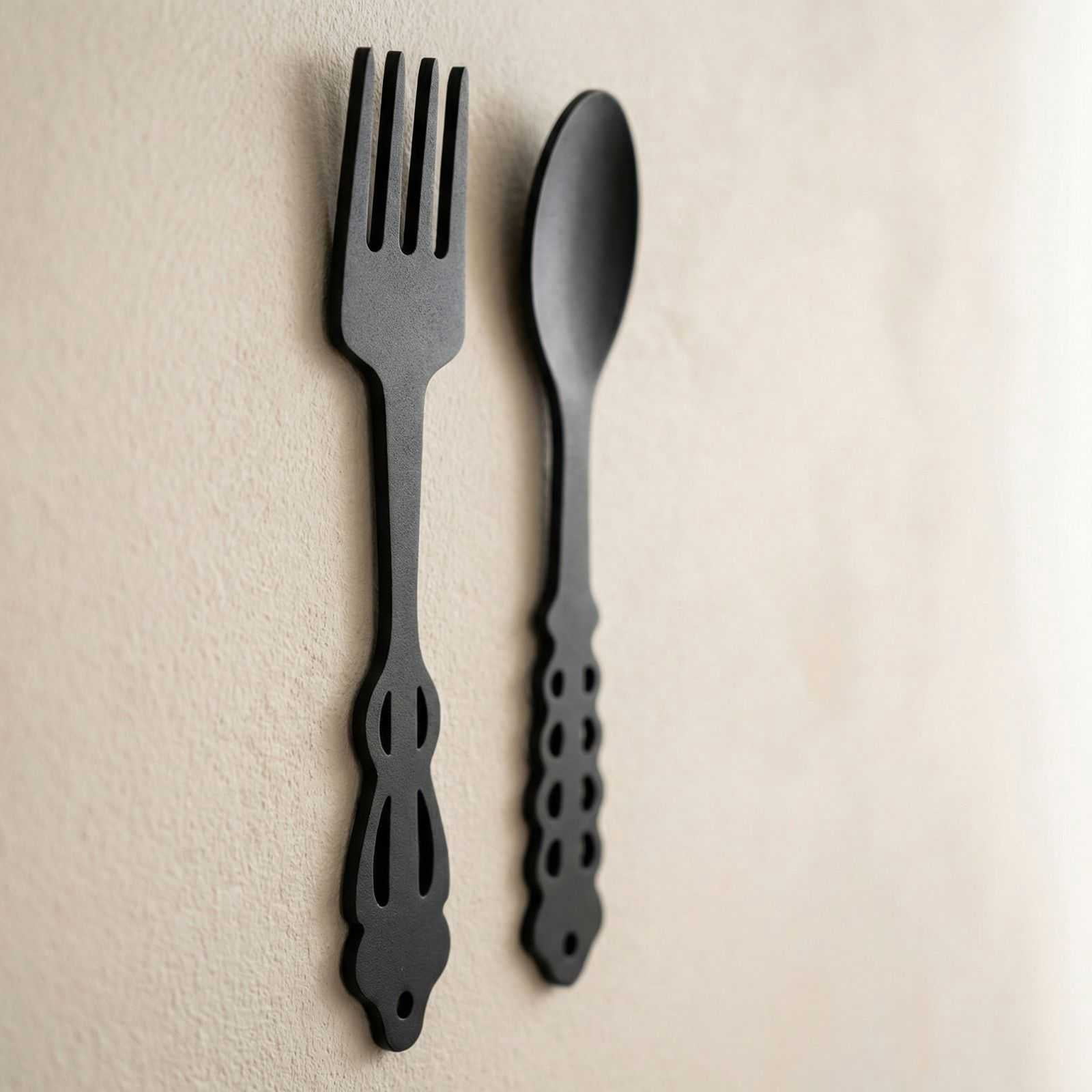 2pcs Metal Fork Spoon Wall Decor Black Sign Kitchen Rustic Hanging ...