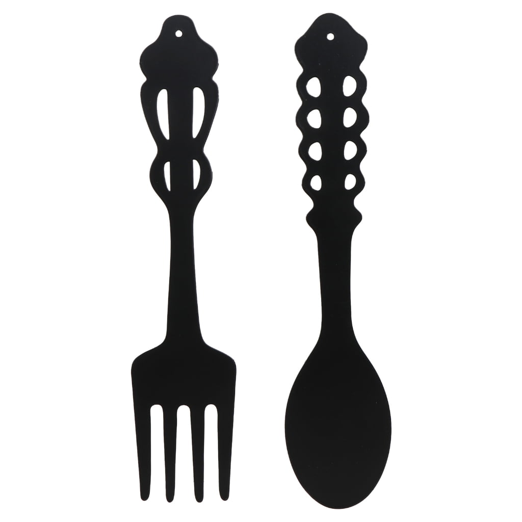 2pcs Metal Fork Spoon Wall Decor Black Sign Kitchen Rustic Hanging ...