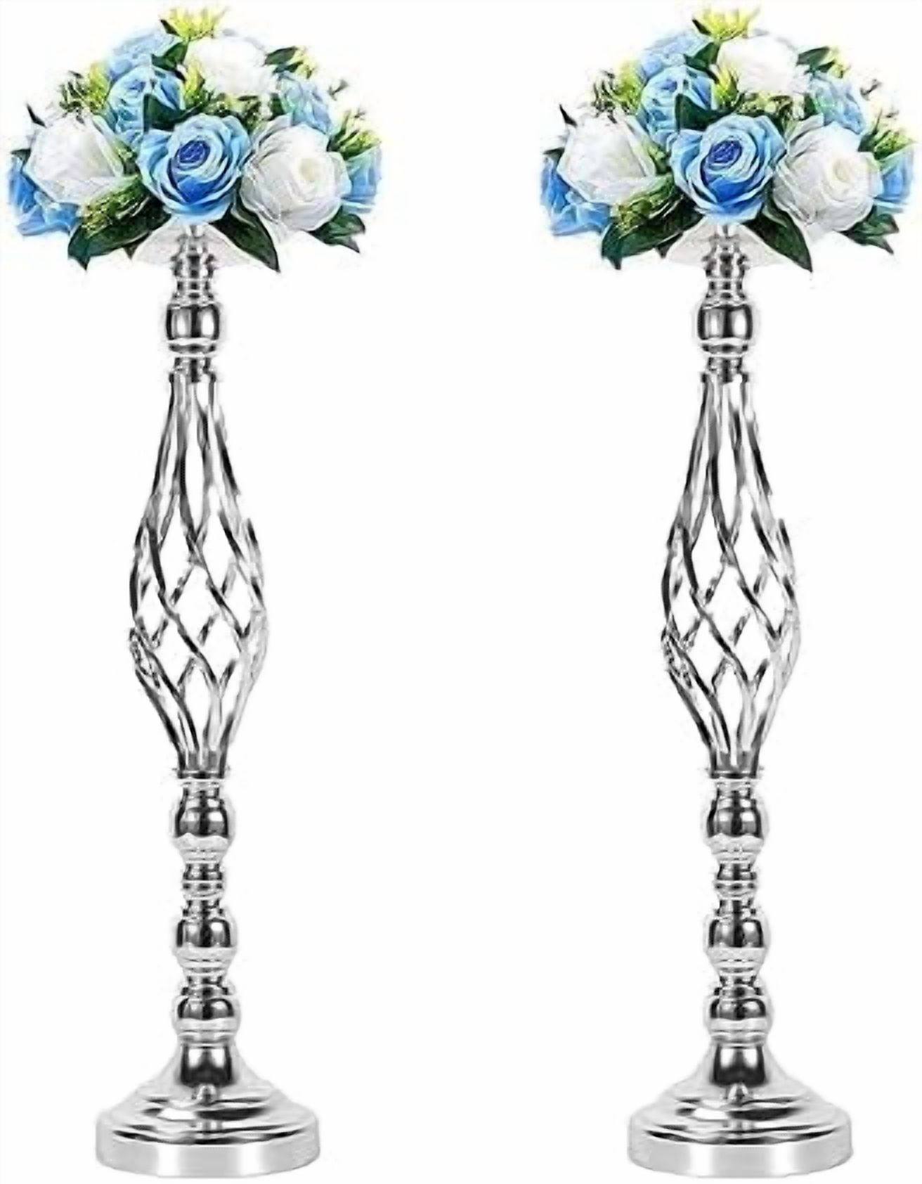 2pcs Metal Silver Candle Holders Road Lead Table Centerpiece Stand ...
