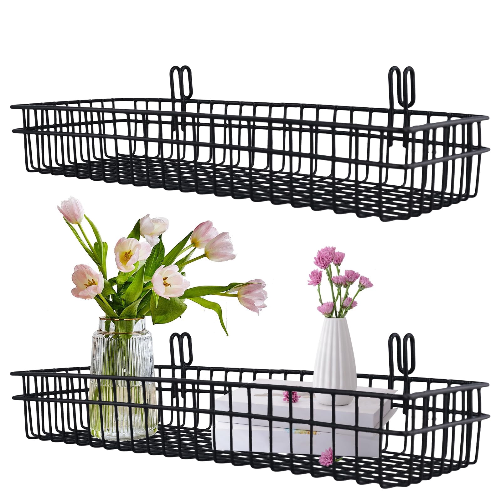 2pcs Metal Wire Baskets for Storage, 15.7 x 5.9 x 2.4 Inches Wall Mount ...