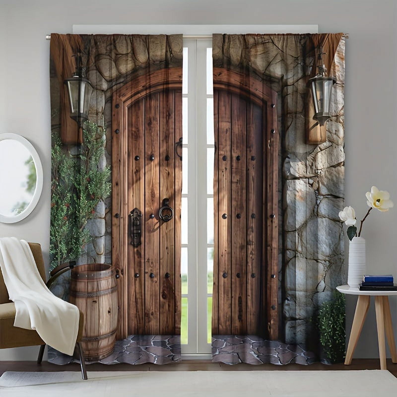2pcs Metal Wooden Accessories Wooden Door Printed Curtains Living Room ...