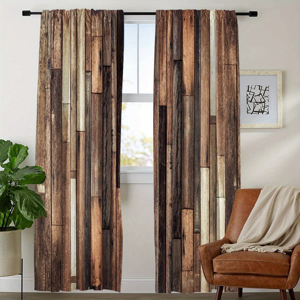 2pcs Metal Wooden Accessories Wooden Door Printed Curtains Living Room ...
