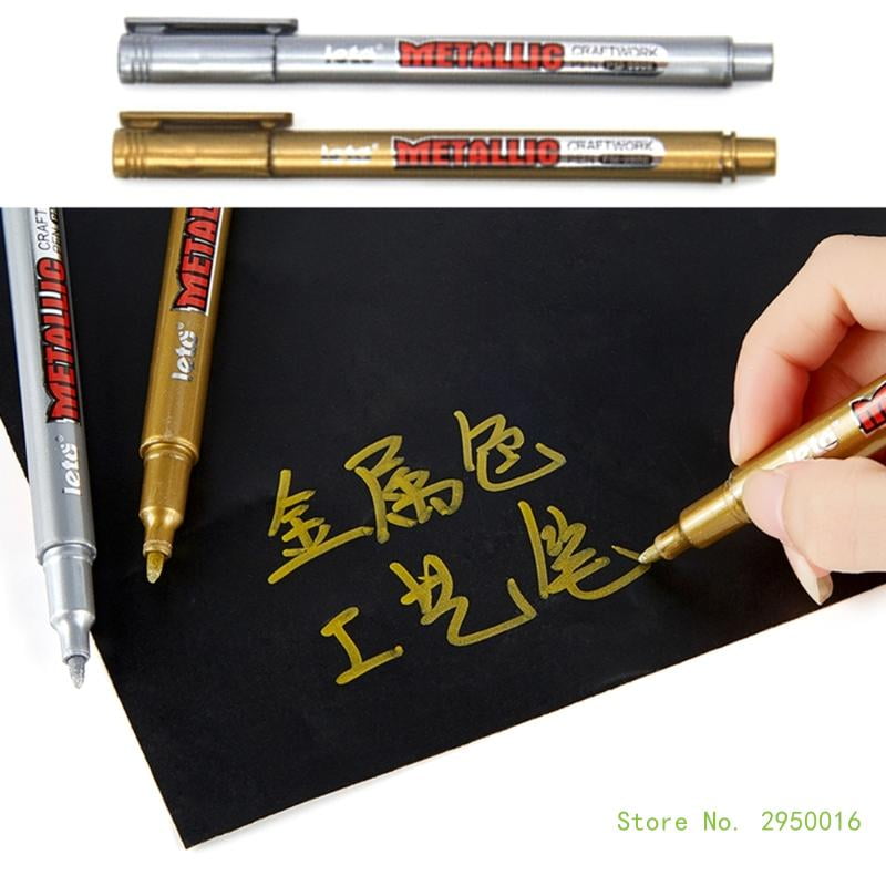 2pcs Metallic Acrylic Paint Pens Create Art on Multiple Surfaces Gold ...