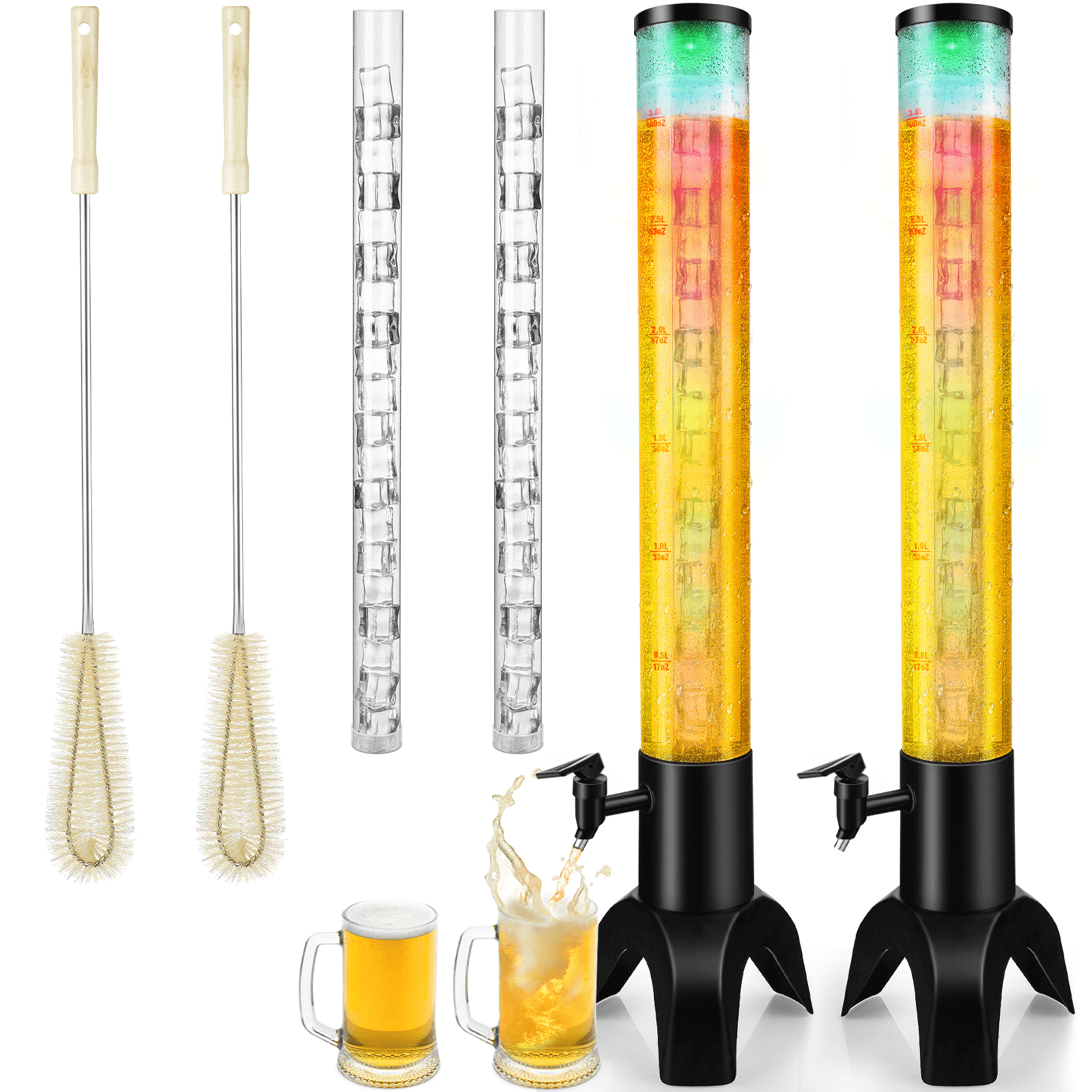 2pcs Mimosa Tower, 100oz/3L LED Light Drink Tower Dispenser with Ice ...