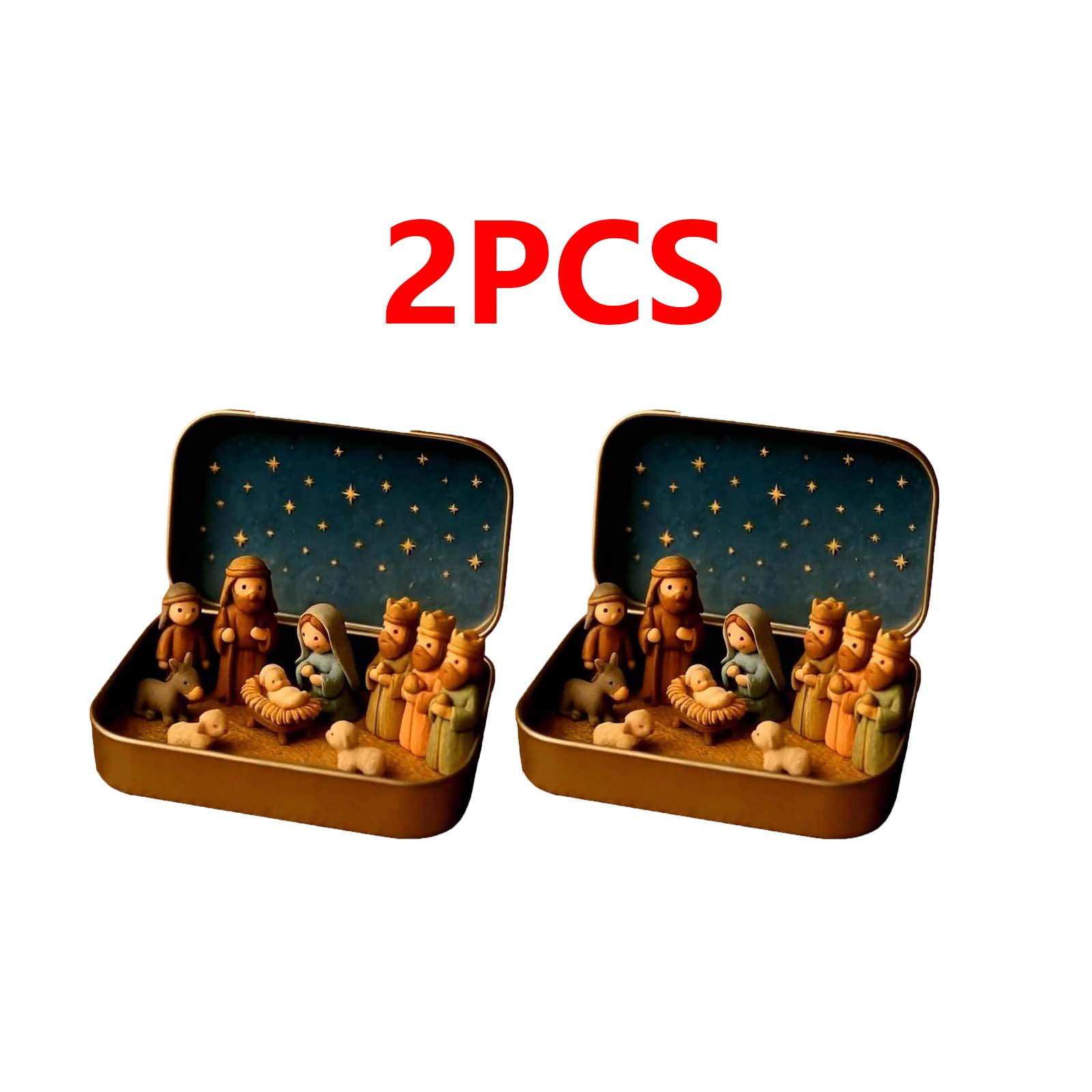 2pcs Mini Christmas Nativity Set Style B in Tin Box - Holy Family ...