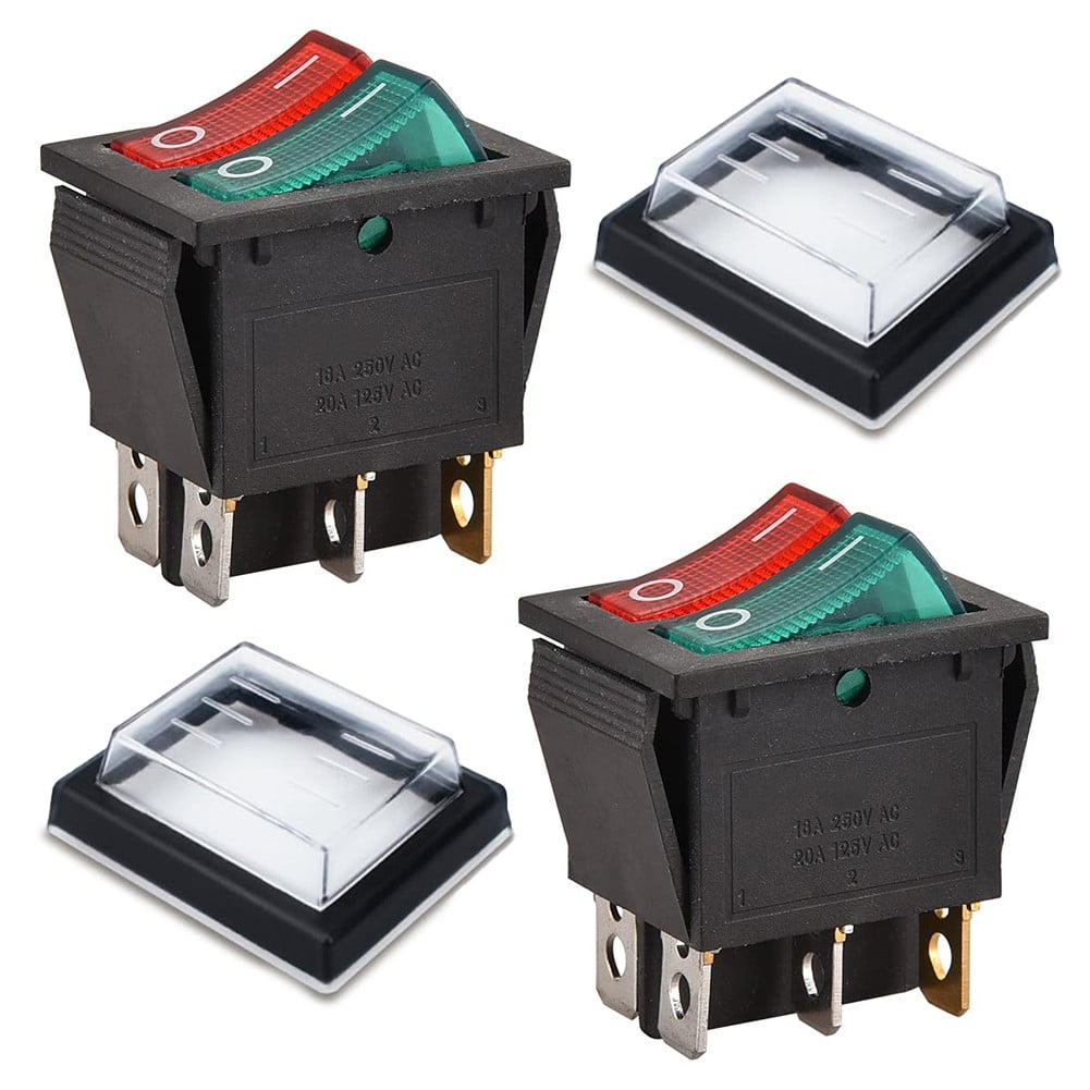 2pcs Mini Rocker Switch Red Green Pin 2 Gears with 2 Waterproof Covers ...