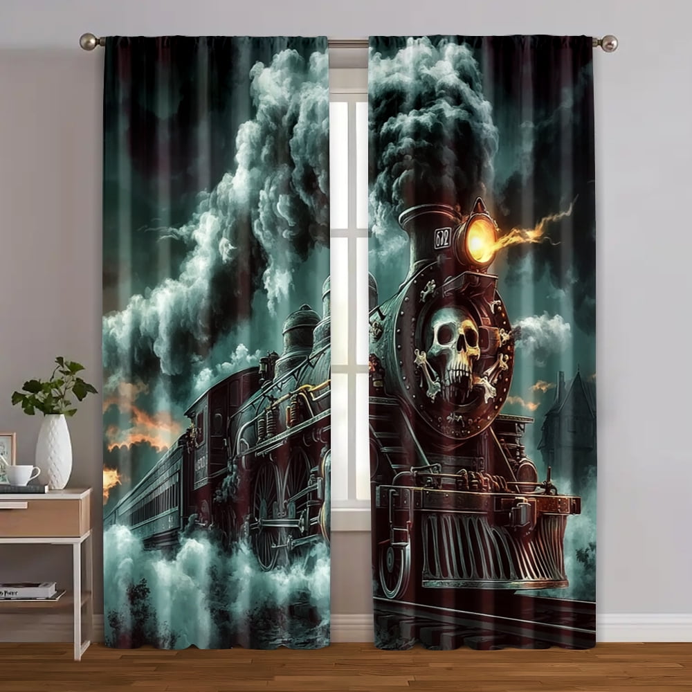 2pcs Minimalist Curtains Dramatic steam engine design with drip clocks ...