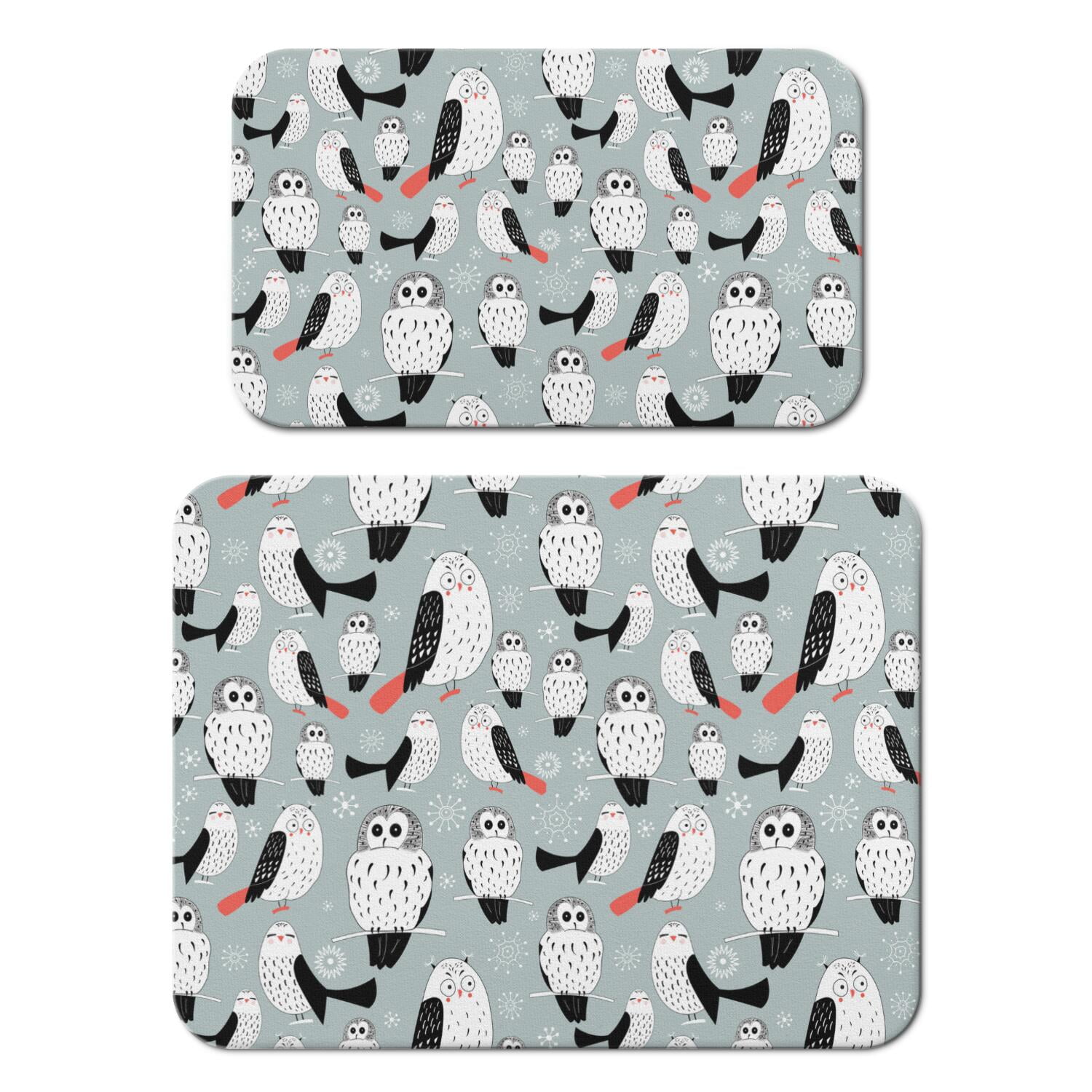 2pcs Minimalist Owl Coffee Mats - Snowy Owl Print with Stars, Non-Slip ...