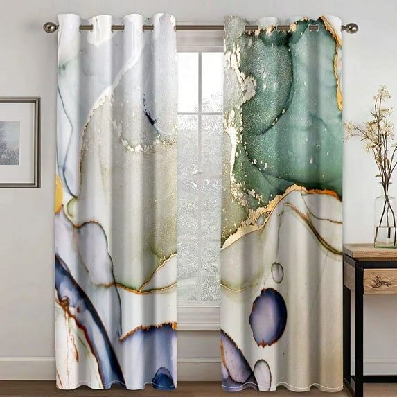 2pcs Modern Abstract Art Marble Textured Geometric Print Drape ...