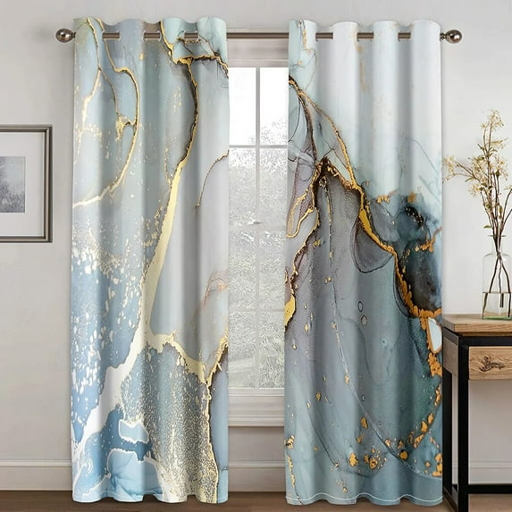 2pcs Modern Abstract Art Marble Textured Geometric Print Drape ...