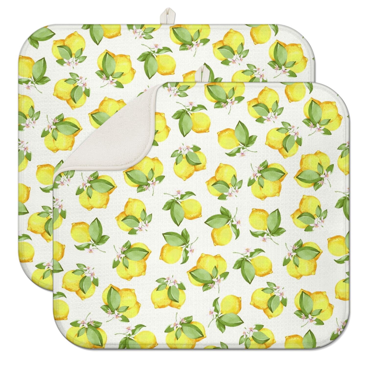 2pcs Modern Lemons and Flowers Kitchen Drying Pad Quick Dry Absorbent ...