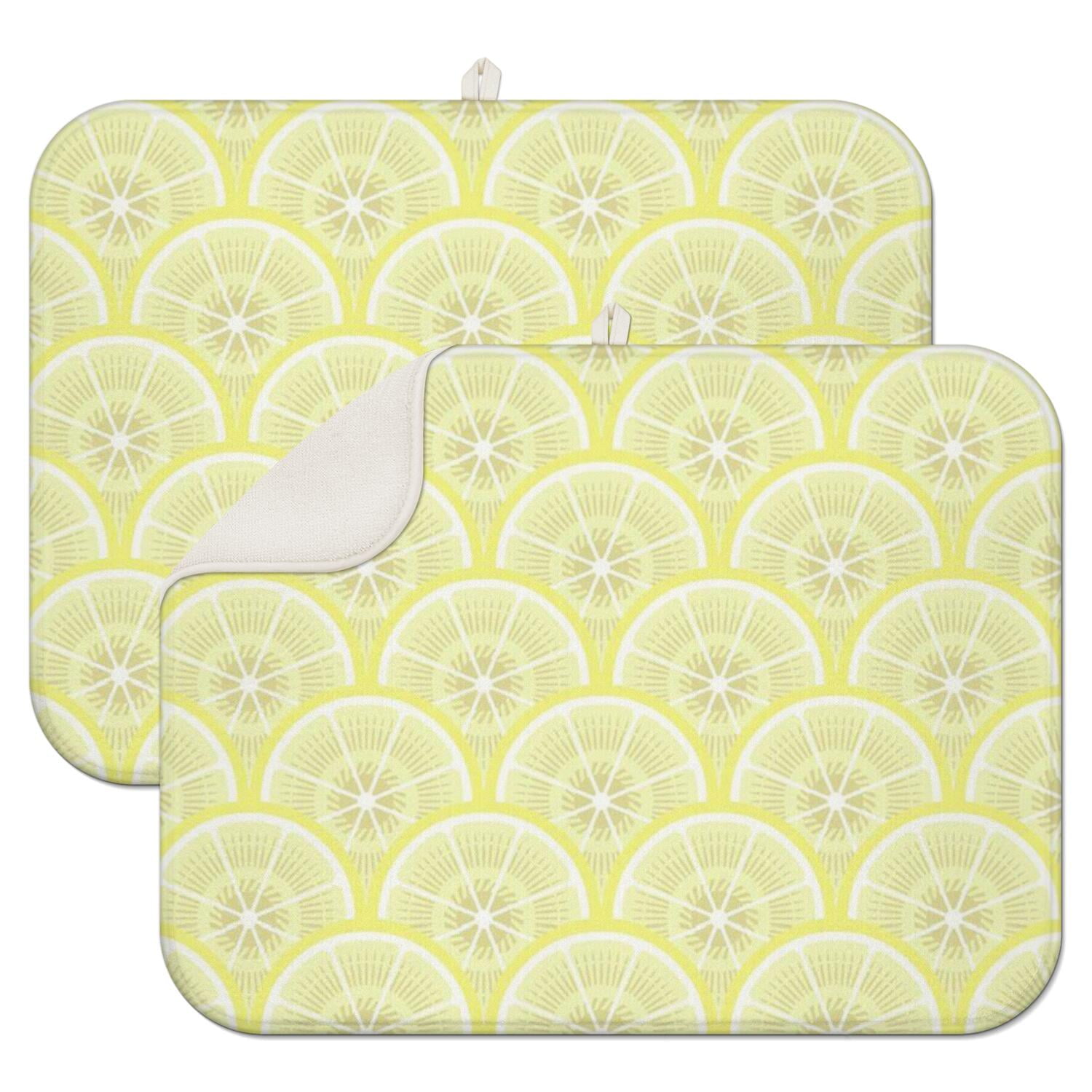 2pcs Modern Lemons and Flowers Kitchen Drying Pad Quick Dry Absorbent ...