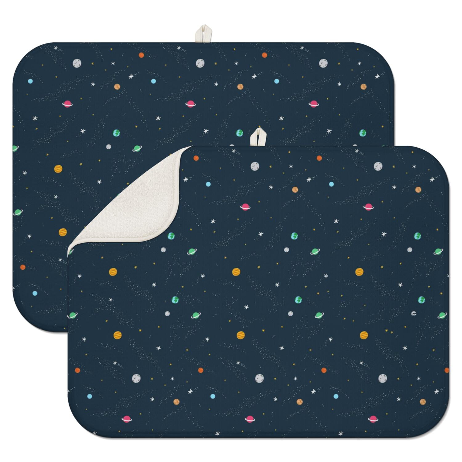 2pcs Moon and Stars Kitchen Drying Mat Heat Resistant Microfiber Dish ...