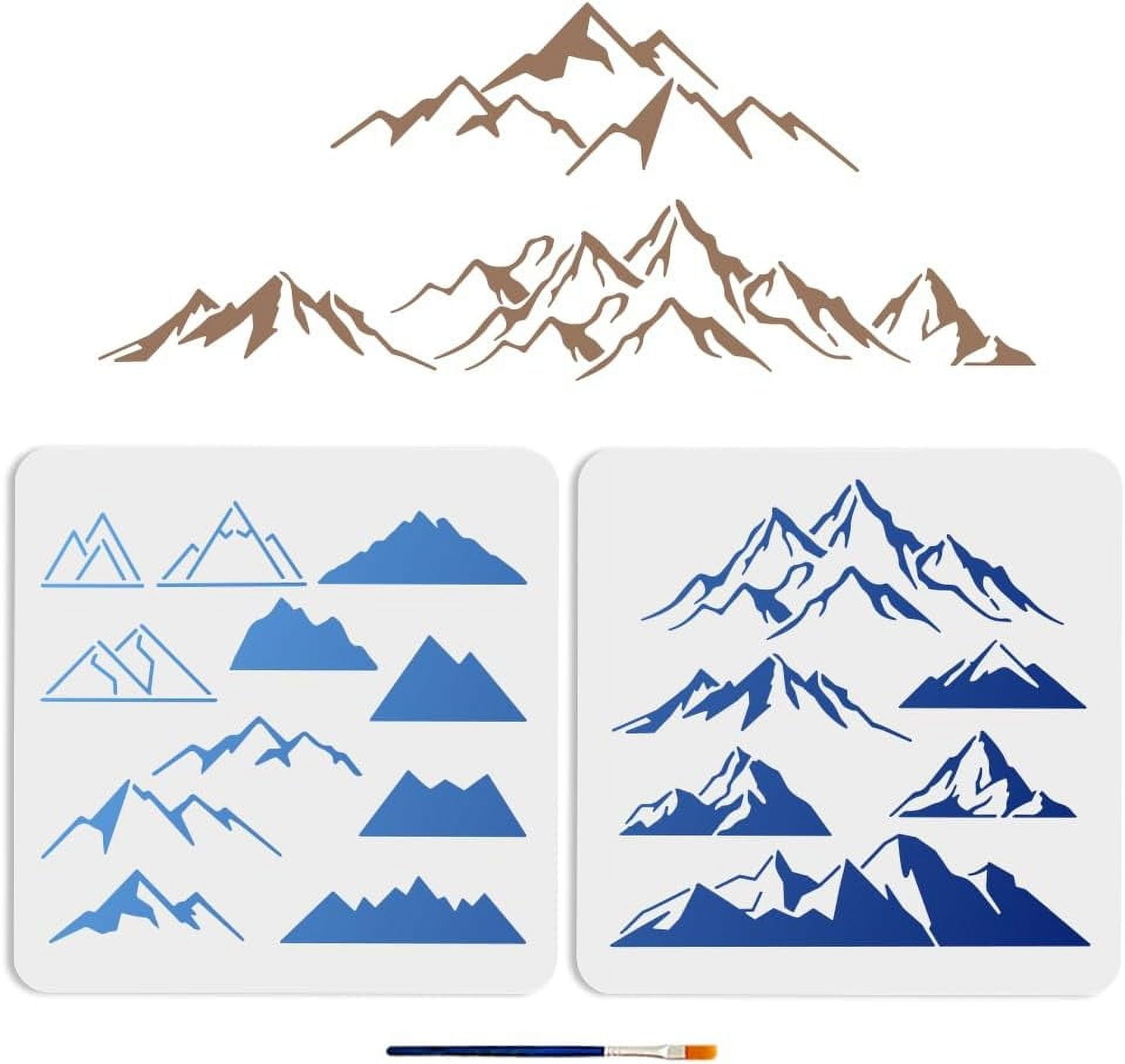 2pcs Mountain Stencils 11.8×11.8inch Planar and Three-dimensional Mountain Stencils with Paint ...